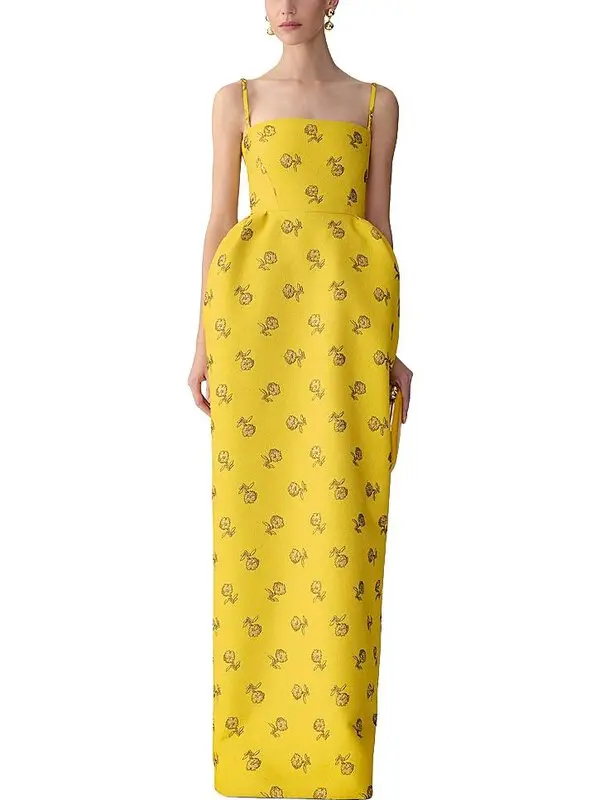Carolina Herrera Square Neck Bell Skirt Dress - Saffron Multi