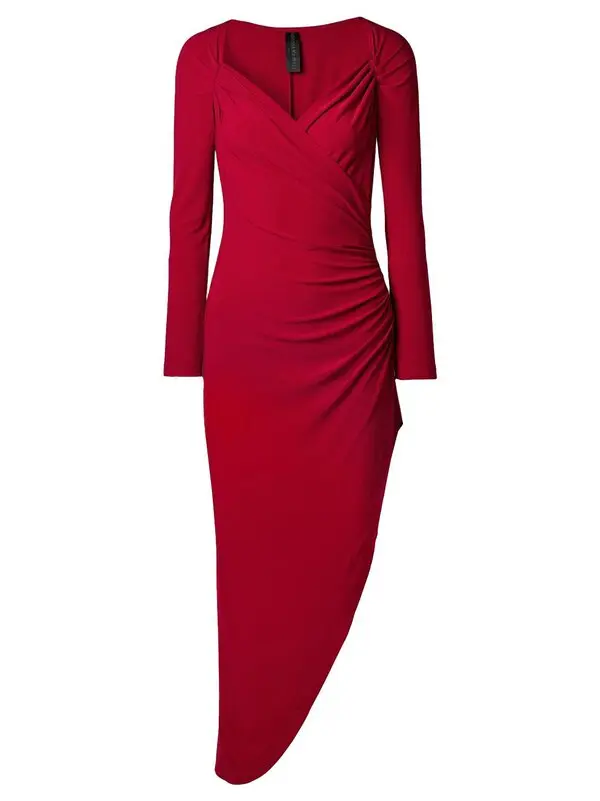 Norma Kamali Wrap-effect Ruched Stretch-jersey Midi Dress - Crimson