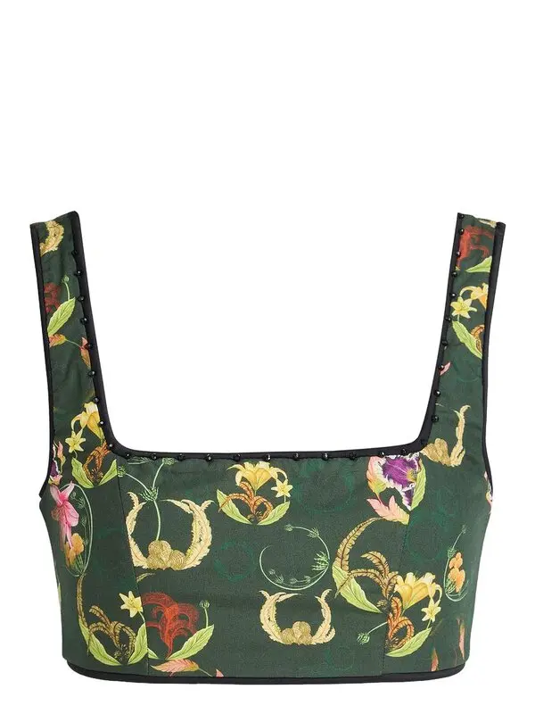 Agua Bendita Amanda Marina Cropped Floral Top - Dark Green