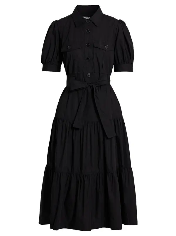 Derek Lam 10 Crosby Buffy Belted Tiered Shirt Dress - Black