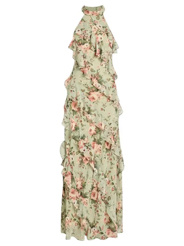 MIKAEL AGHAL Floral-print Chiffon Maxi Dress - Light Green