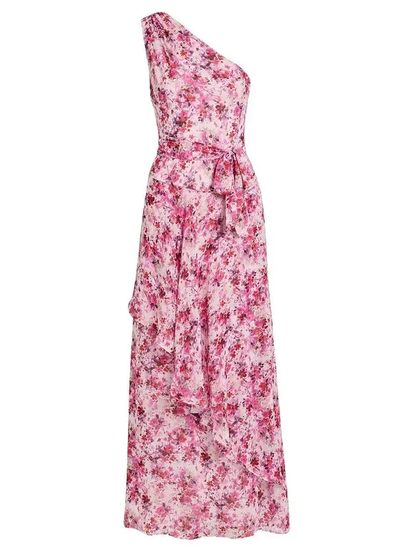 MIKAEL AGHAL One-shoulder Floral-print Chiffon Maxi Dress - Baby Pink