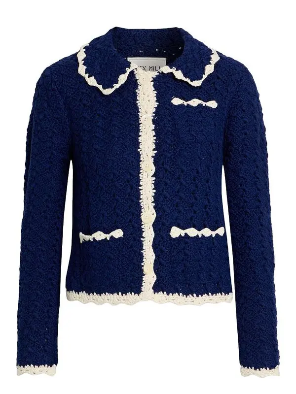 ALEX MILL Crocheted Cotton Cardigan - Navy