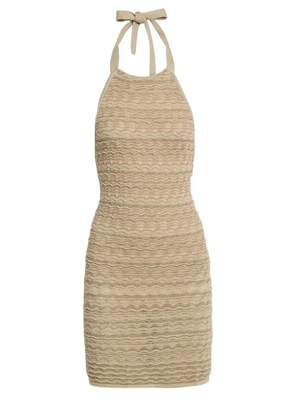 Cult Gaia Metallic Crochet-knit Lyocell Halterneck Mini Dress - Sand