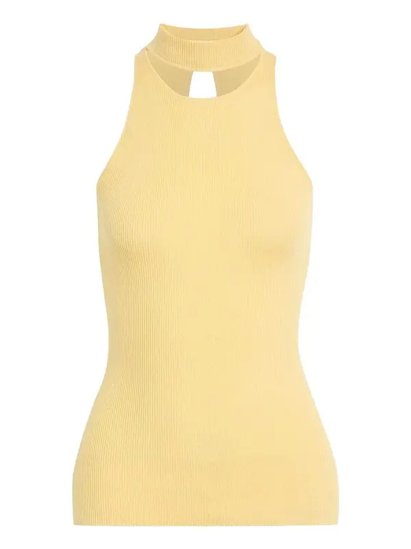 Safiyaa Chascara Cutout Ribbed Top - Pastel Yellow