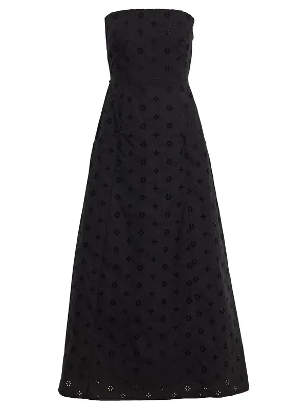 Matteau Strapless Cutout Broderie Anglaise Cotton Midi Dress - Black
