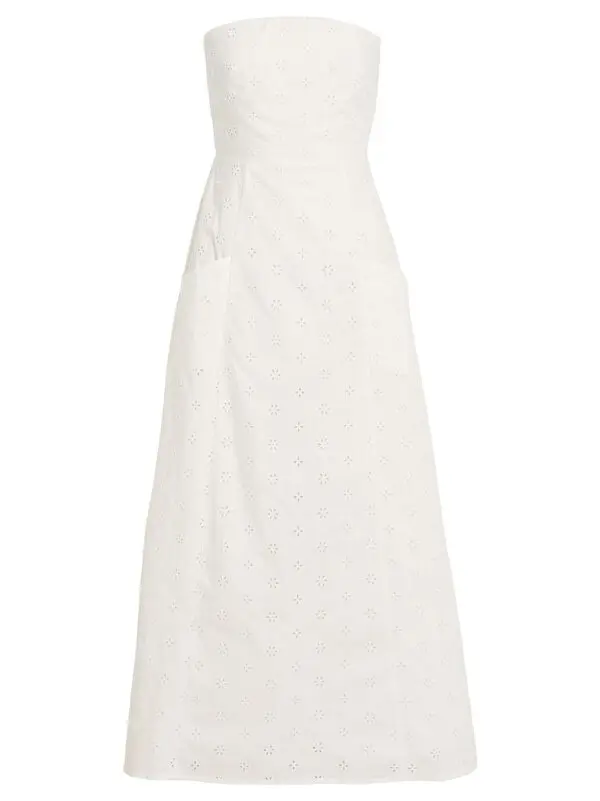 Matteau Strapless Cutout Broderie Anglaise Cotton Midi Dress - White