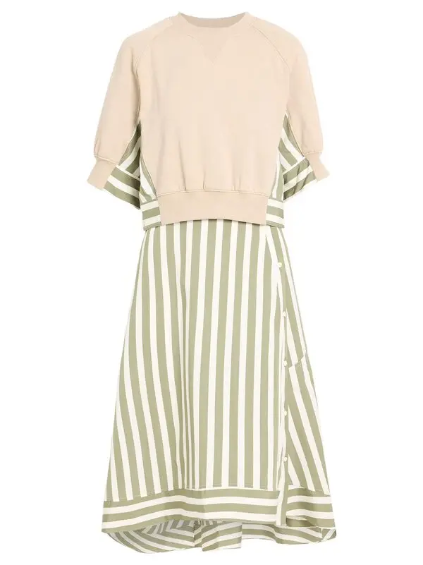 3.1 Phillip Lim Layered French Terry And Striped Cotton-poplin Midi Dress - Sand
