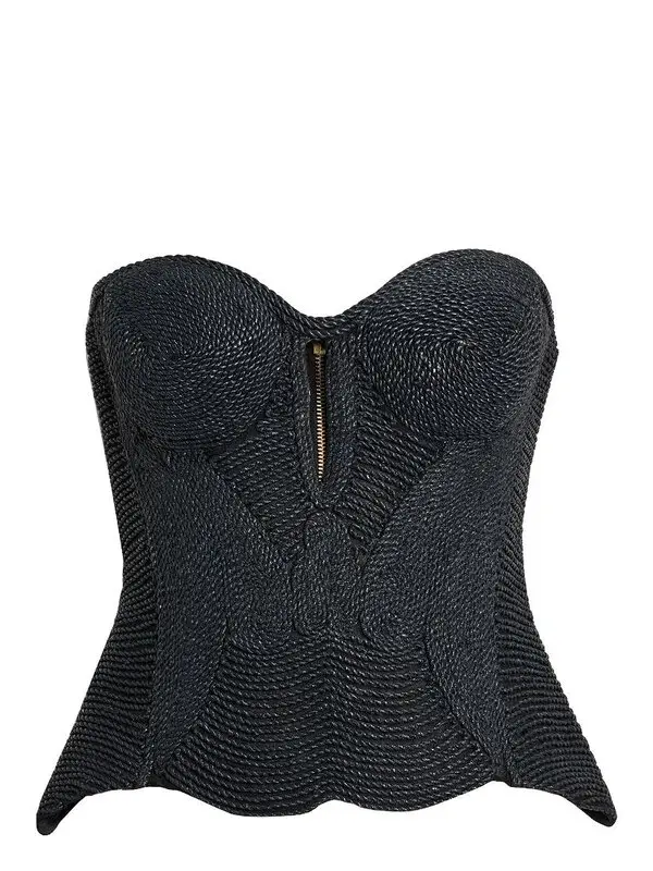 Cult Gaia Ishaam Strapless Faux Raffia Top - Black