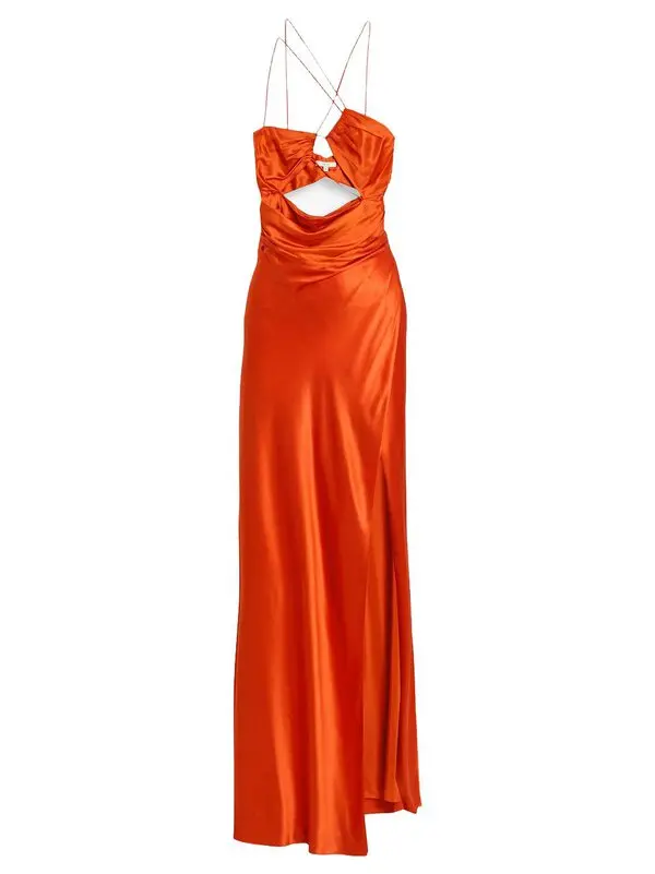 THE SEI Cutout Silk-satin Gown - Bright Orange