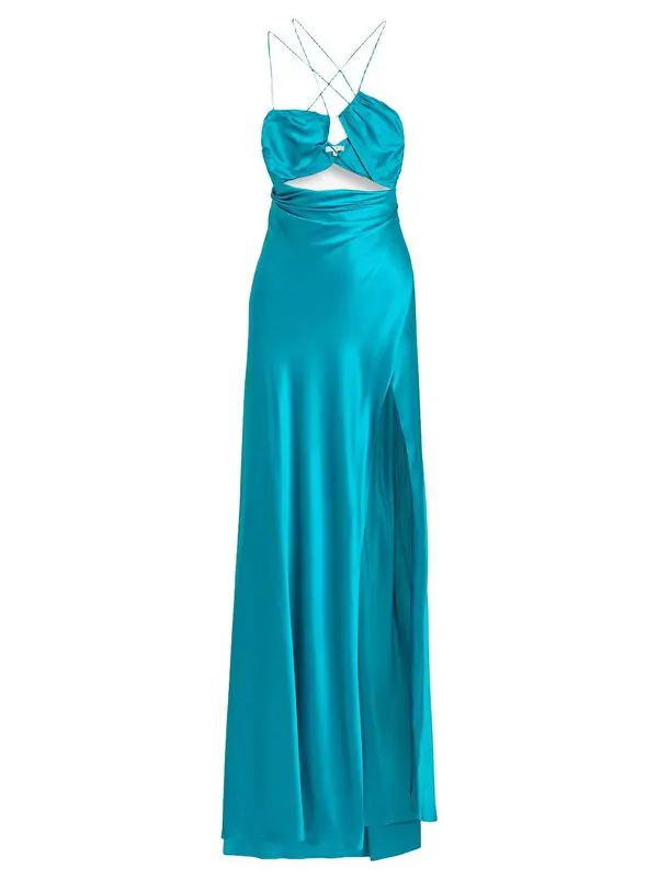 THE SEI Cutout Silk-satin Gown - Turquoise
