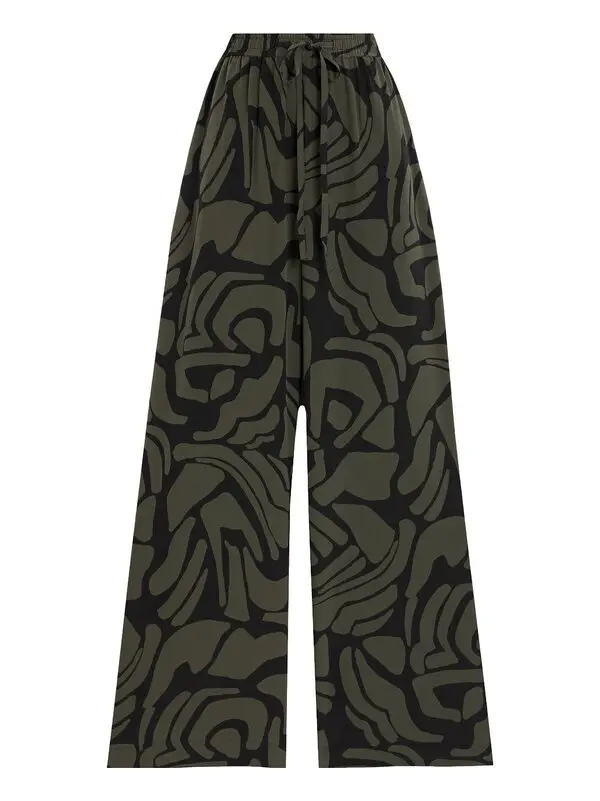 Matteau Printed Silk Wide-leg Pants - Army Green