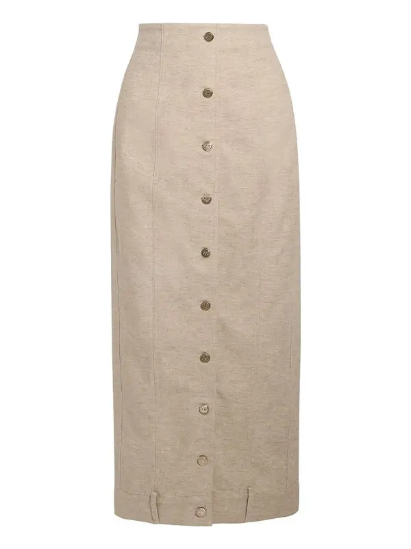 Cult Gaia Cotton And Linen-blend Twill Midi Skirt - Beige