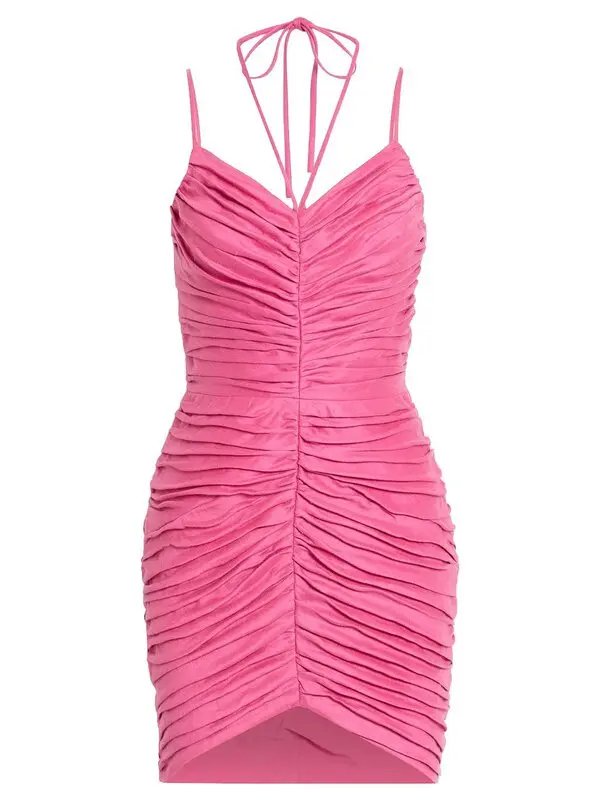 RASARIO Ruched Woven Halterneck Mini Dress - Pink