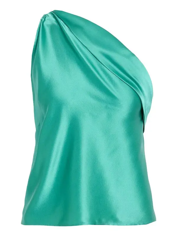 THE SEI One-shoulder Silk-satin Top - Jade