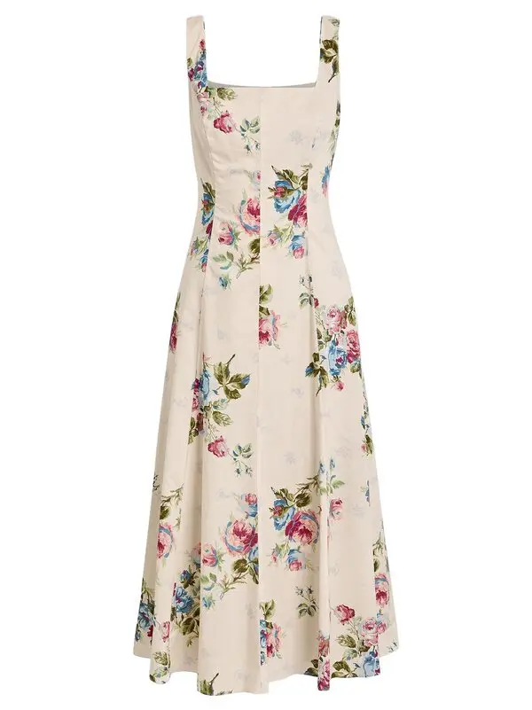 MIKAEL AGHAL Floral-print Cotton-poplin Midi Dress - Cream