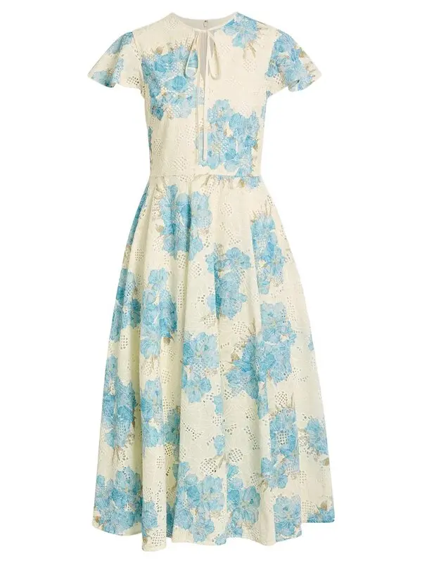 MIKAEL AGHAL Floral-print Broderie Anglaise Cotton Midi Dress - Ivory