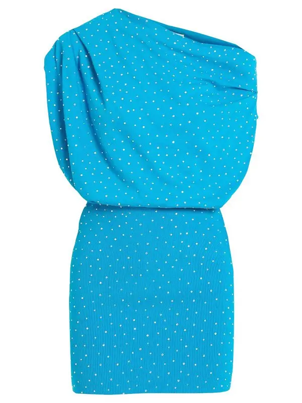 THE SEI Draped Crystal-embellished Cotton Mini Dress - Azure
