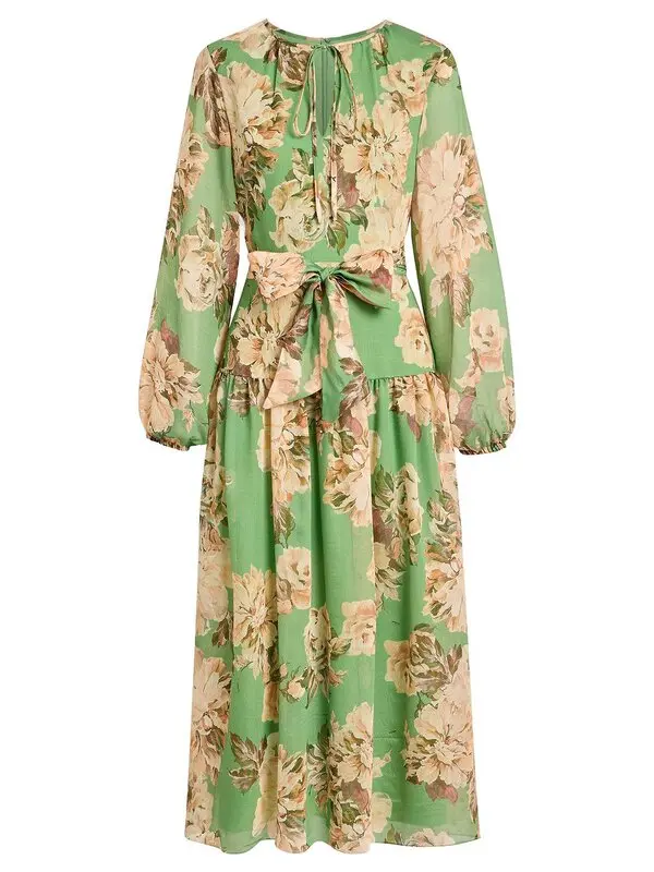 MIKAEL AGHAL Floral-print Chiffon Midi Dress - Green