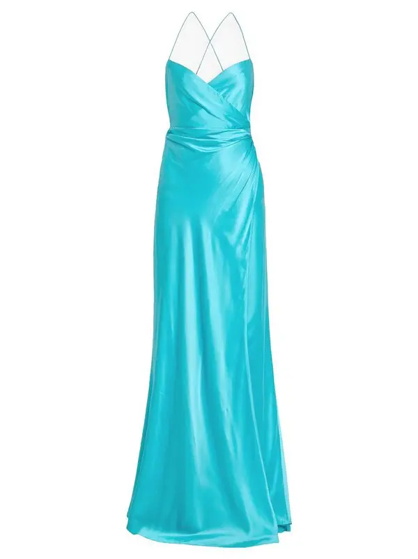 THE SEI Wrap-effect Silk-satin Gown - Turquoise