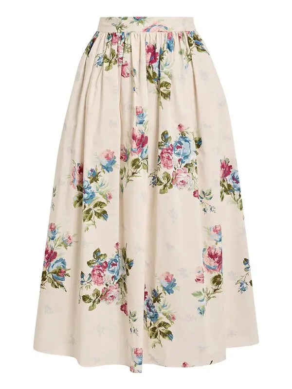 MIKAEL AGHAL Floral-print Cotton-poplin Midi Skirt - Neutral