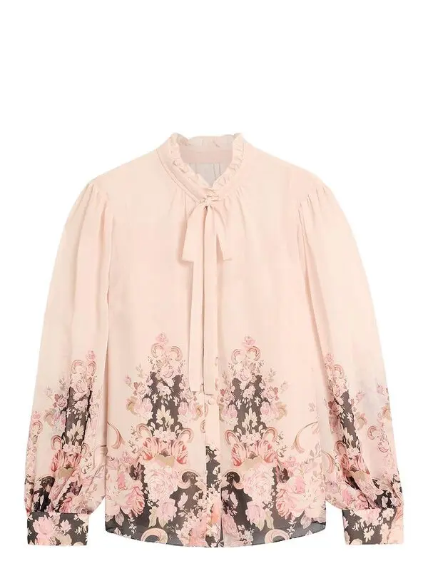 MIKAEL AGHAL Floral-print Chiffon Pussy-bow Blouse - Blush