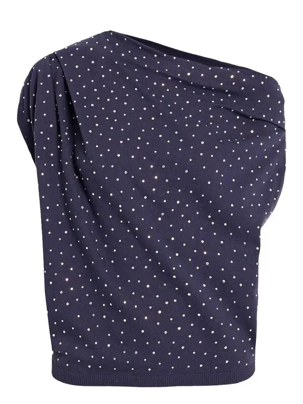 THE SEI Draped Crystal-embellished Cotton Top - Navy