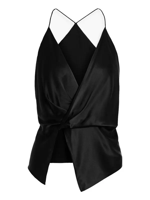 THE SEI Twisted Silk-satin Top - Black
