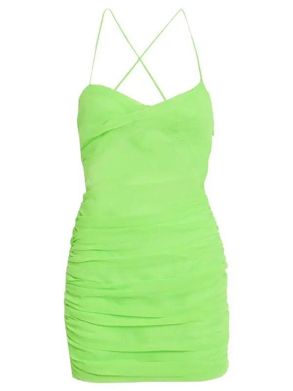 THE SEI Ruched Silk-chiffon Mini Dress - Bright Green