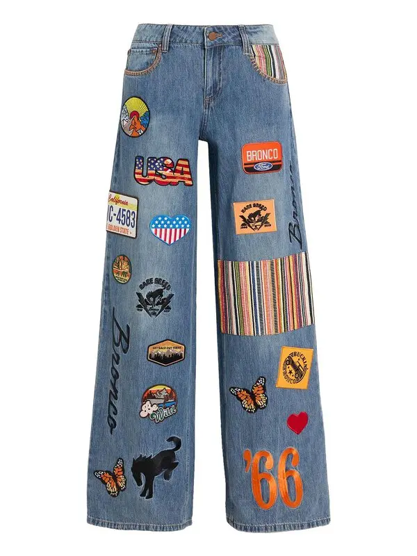 Alice + Olivia Trish Patchwork Wide-leg Jeans - Mid Denim