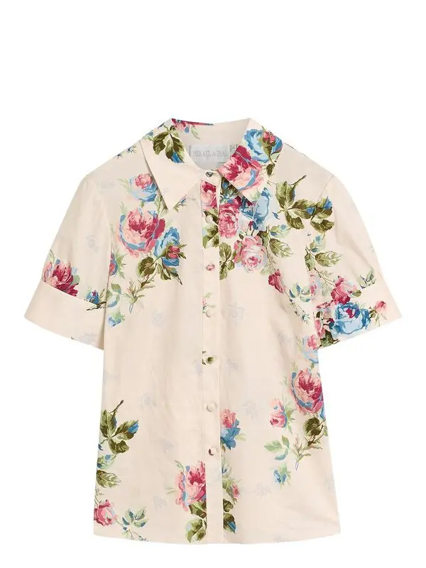 MIKAEL AGHAL Floral-print Cotton-poplin Shirt - Neutral