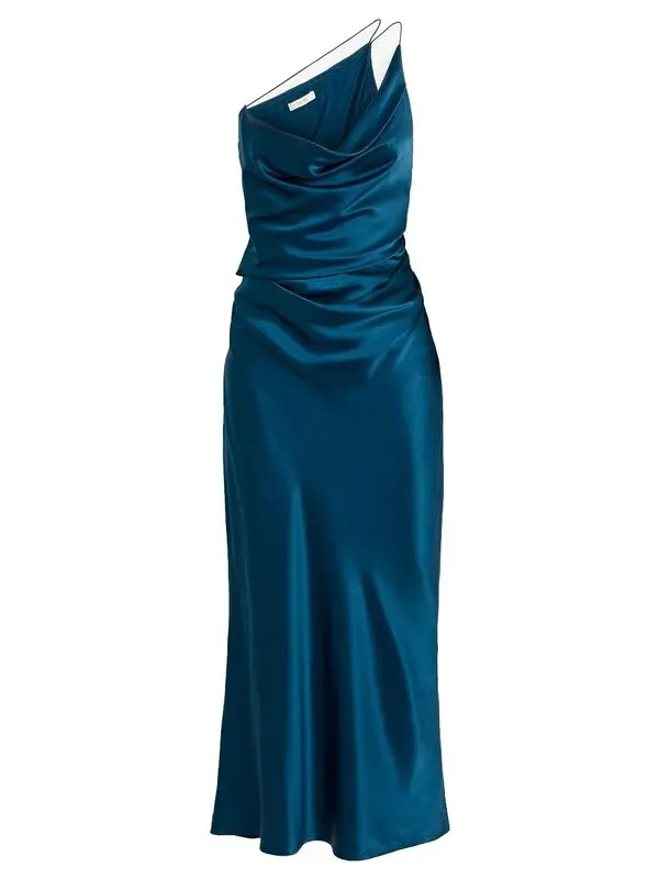 THE SEI One-shoulder Draped Silk-satin Maxi Dress - Storm Blue