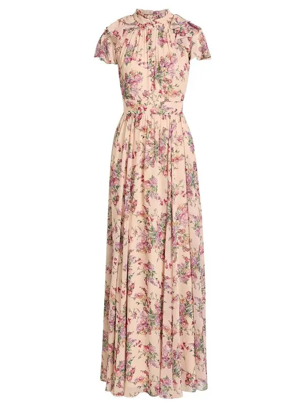 MIKAEL AGHAL Ruffled Floral-print Chiffon Maxi Dress - Blush