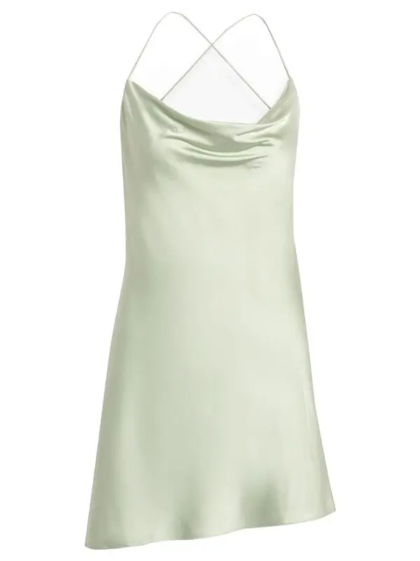 Alice + Olivia Draped Satin Mini Slip Dress - Light Green