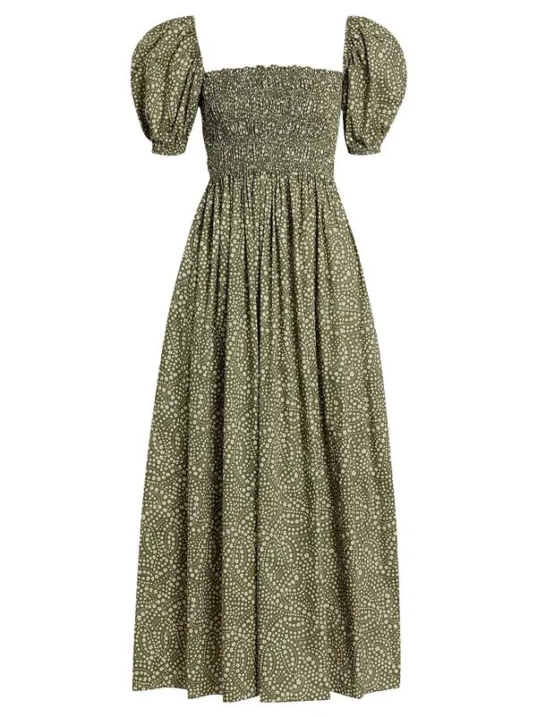 Matteau Shirred Floral-print Maxi Dress - Leaf Green