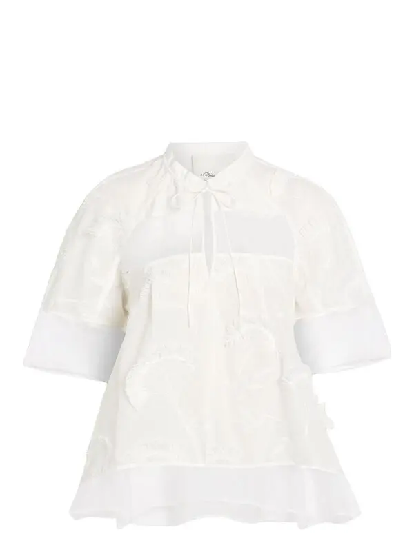 3.1 Phillip Lim Embroidered Organza-paneled Cotton-gauze Top - White