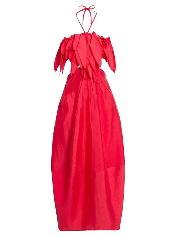 Cult Gaia Fringed Tencel™-blend Halterneck Midi Dress - Red