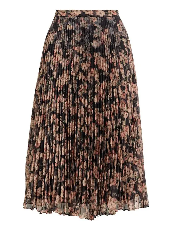 MIKAEL AGHAL Pleated Floral-print Chiffon Skirt - Black