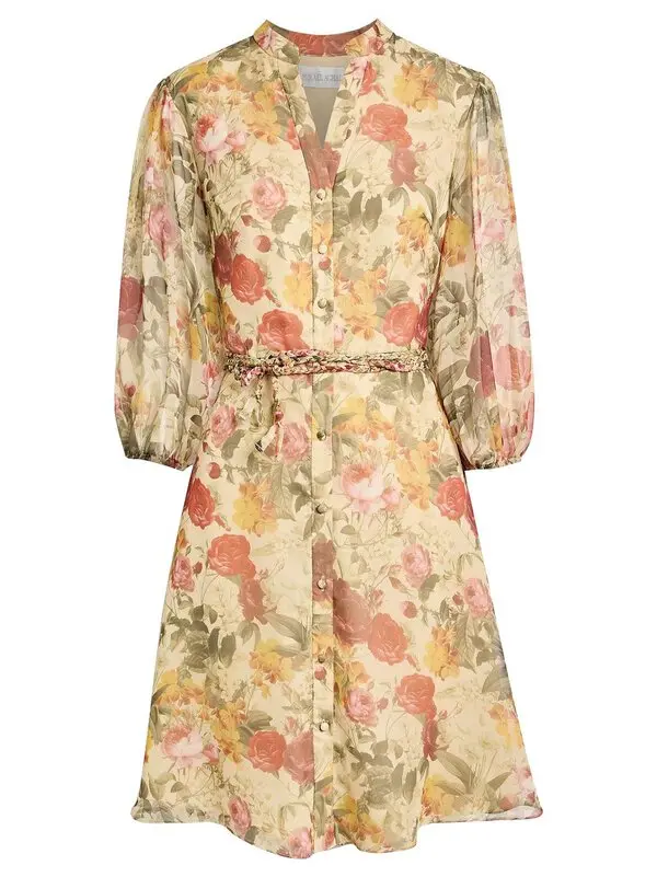 MIKAEL AGHAL Floral-print Chiffon Dress - Beige