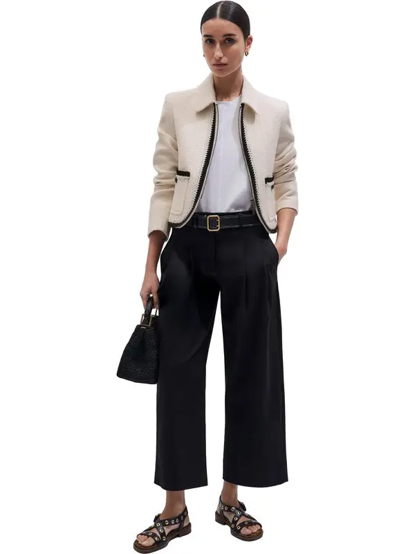 ME+EM Straight Crop Pleat Front Trousers - Black