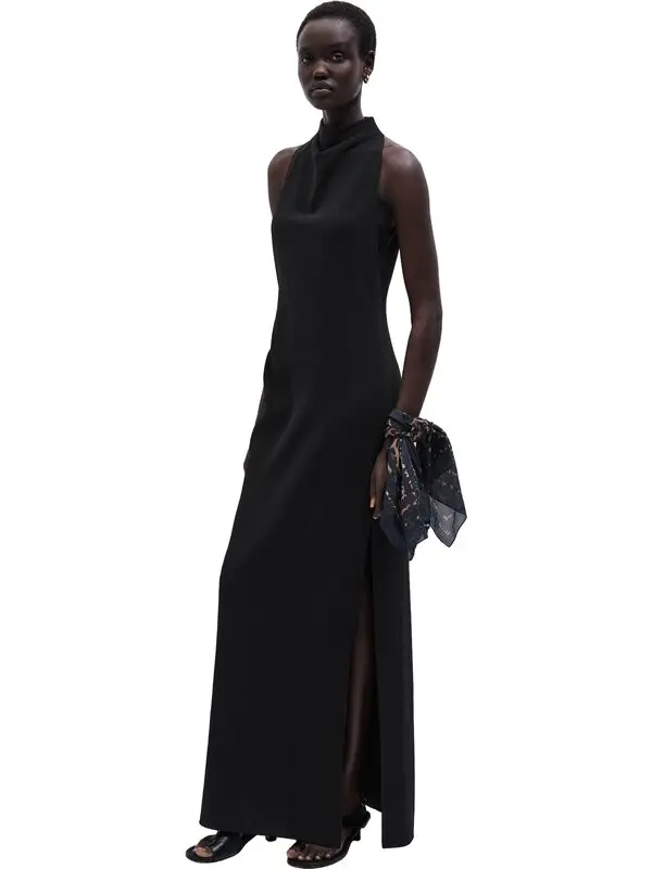 ME+EM Draped Neckline Full Length Dress - Black
