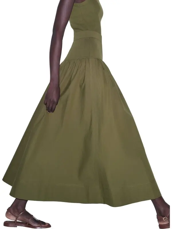 ME+EM Mixed Media Full Maxi Skirt - Olive Green