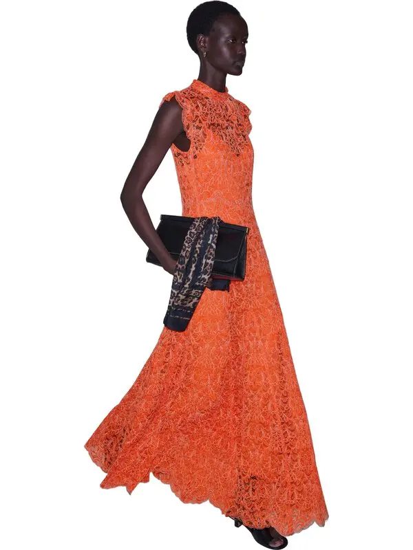ME+EM Two Tone Lace Fit & Flare Full Length Dress With Slip - Tangerine Orange