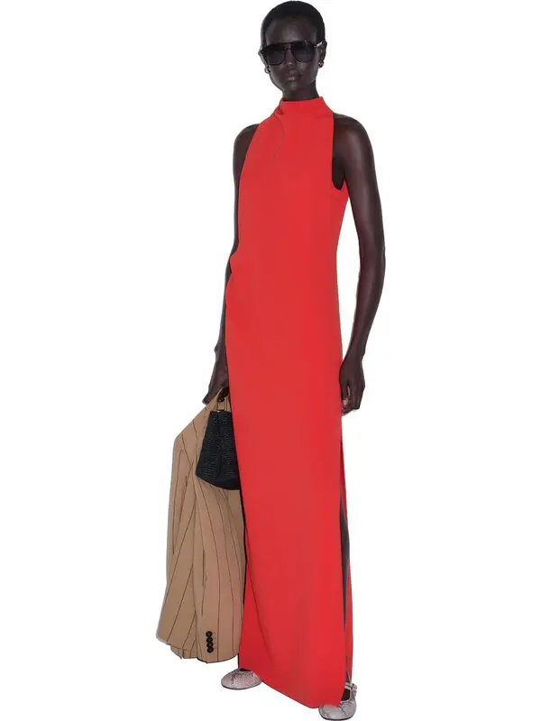 ME+EM Draped Neckline Full Length Dress - Rose Petal Red