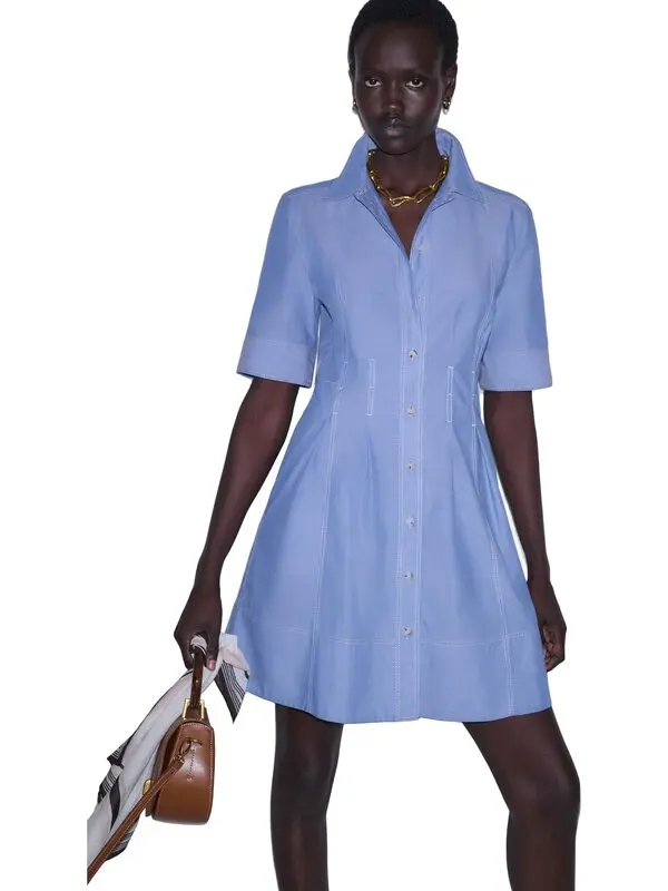 ME+EM Cotton Chambray Shirt Dress With Belt - Chambray Blue