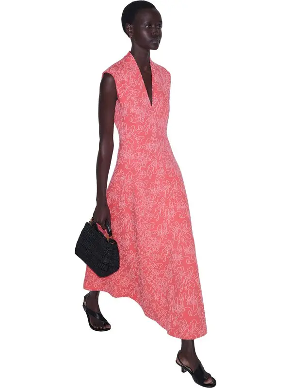 ME+EM Panelled Fit And Flare Maxi Dress - Candy Coral/blush Pink