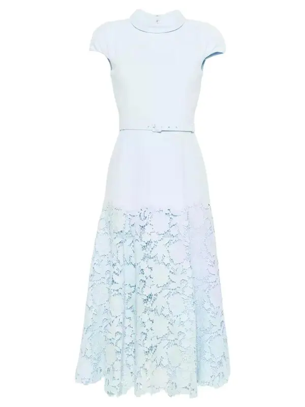 SELF-PORTRAIT Lace Belted Midi Dress - Blue
