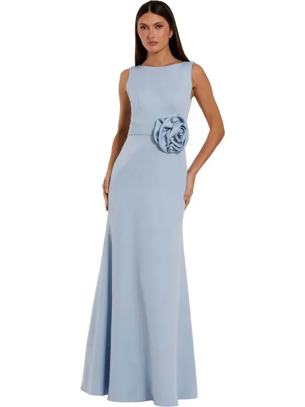 Mac Duggal Boat Neck A-line Gown With Flower - Blue