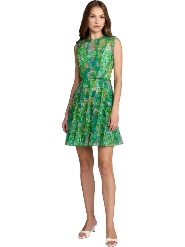 Mac Duggal Floral Ruffle A-line Mini Dress - Green