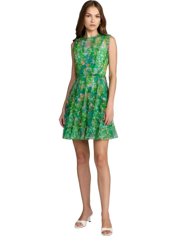 Mac Duggal Floral Ruffle A-line Mini Dress - Green